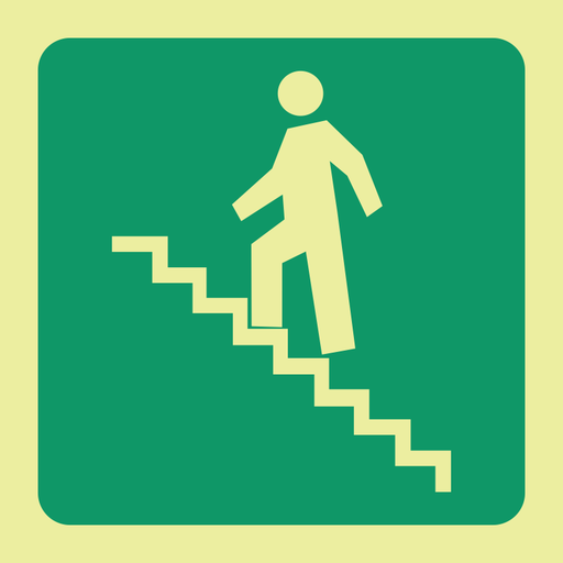 E9- SABS Photoluminescent stairs up left safety sign | Safety Signs ...